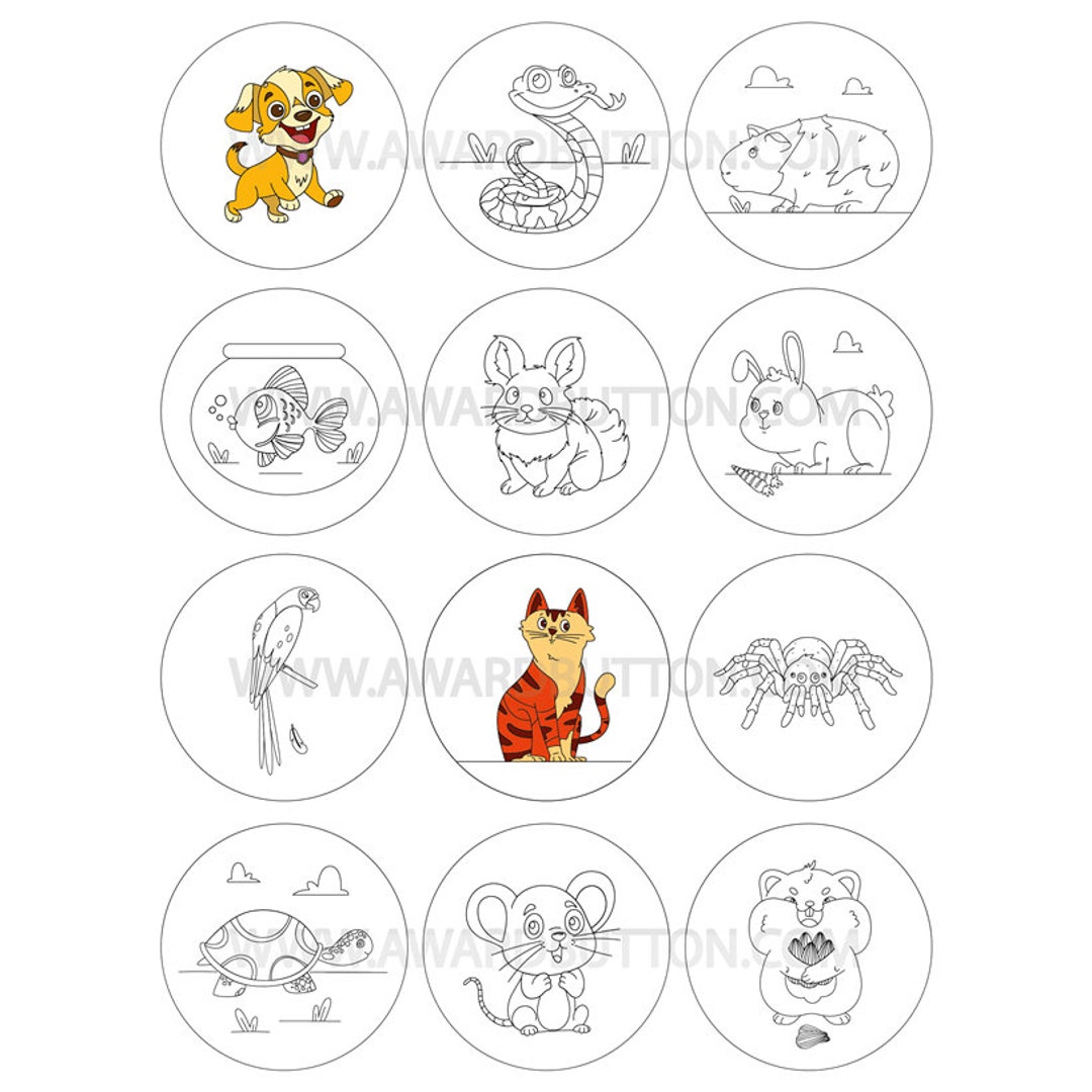 50 Mm = 2.0 in Button / Badge Template for Coloring: Pets – 12 Coloring ...