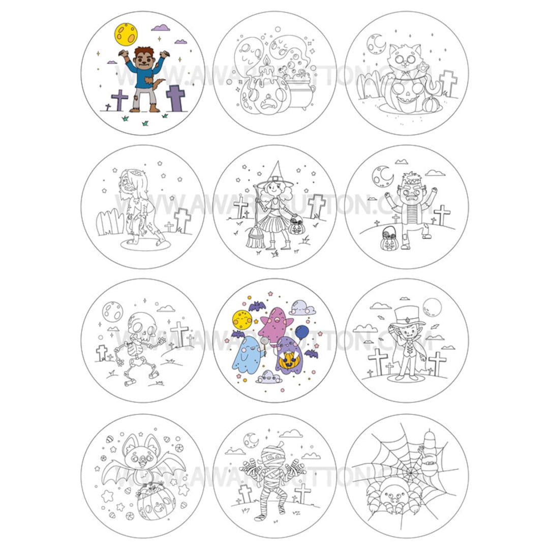 56 Mm2.25in, 36x Halloween Coloring Pages, Button/badge, A4/u.s.letter ...