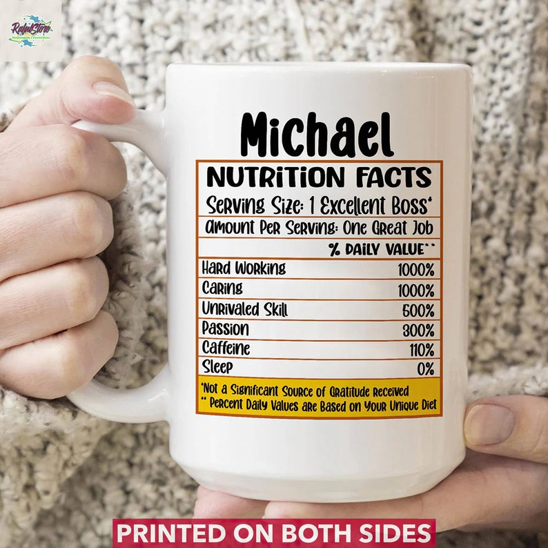Personalized Nutrition Facts Mug, Funny Gift for Boss, Custom Name ...