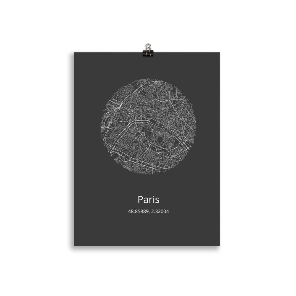 Affiche de la carte des rues de Paris, affiche du réseau des rues de ...