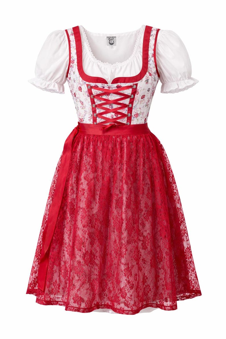 Red Floral Dirndl Dress – Bavarian Oktoberfest Outfit With Lace-up ...