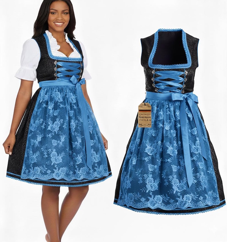 Women’s Dirndl Dress Black Red, Traditional Bavarian Oktoberfest ...