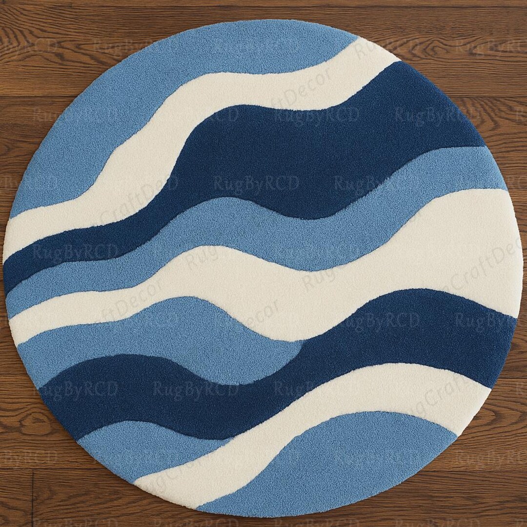 Hand Tufted Sea Waves Round Rug for Kids, Rug for Dining Room Living ...