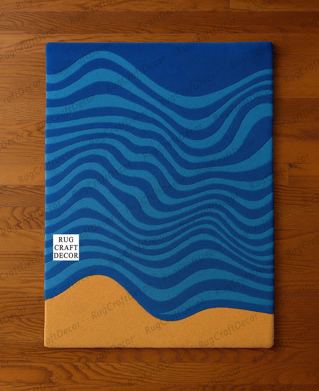 Ocean Wave Rug, Blue and Yellow Abstract Rug, Coastal Beach House Decor ...