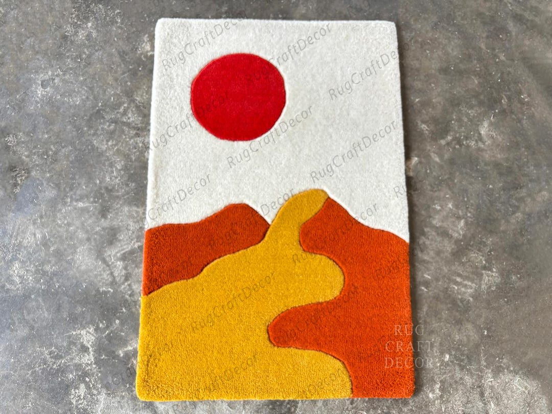 Hand Tufted Rising Sun Rug, Hand Made Area Rug for Kids, Mountain, High ...