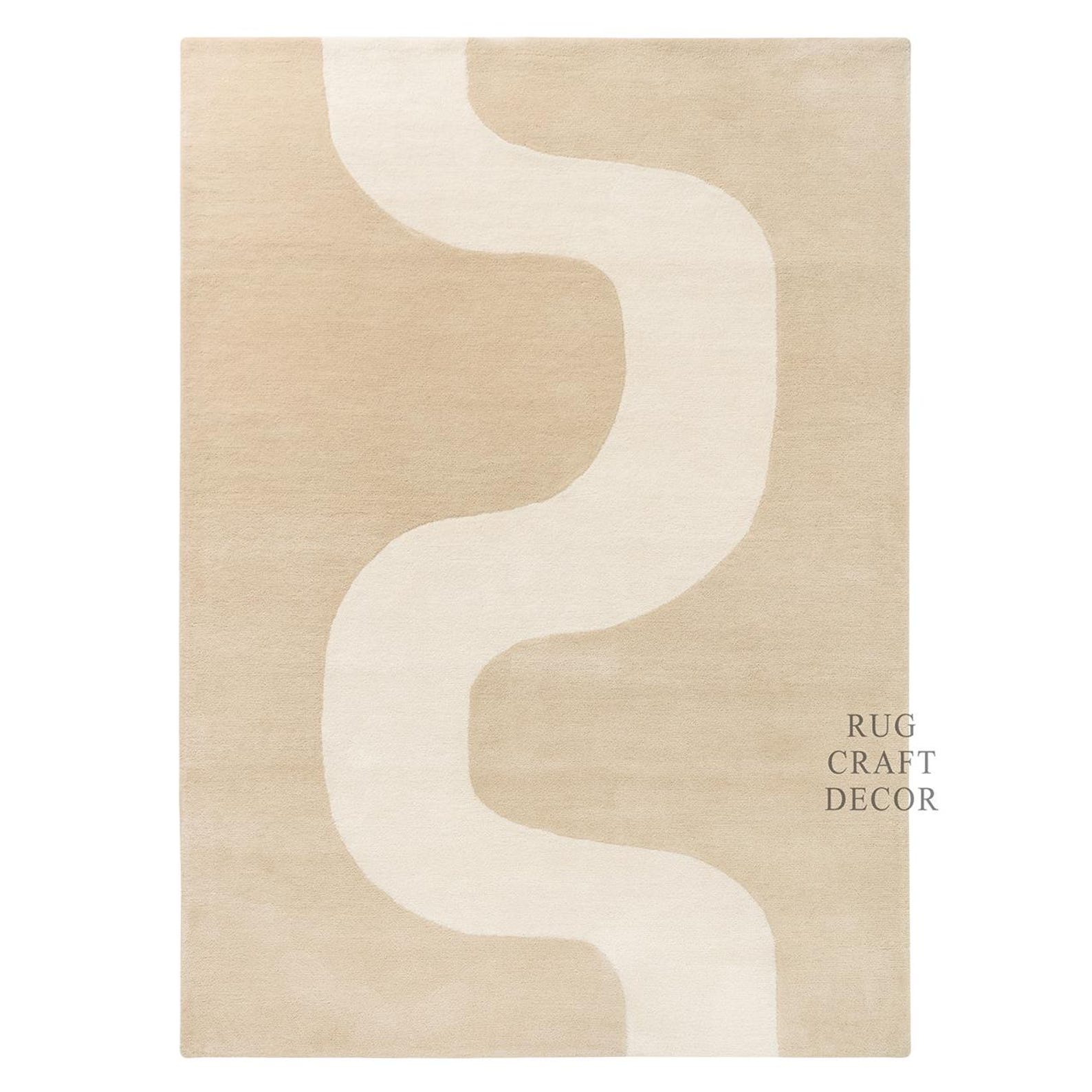 Modern Beige White Area Rug, Minimalist High Quality Rug for Living ...