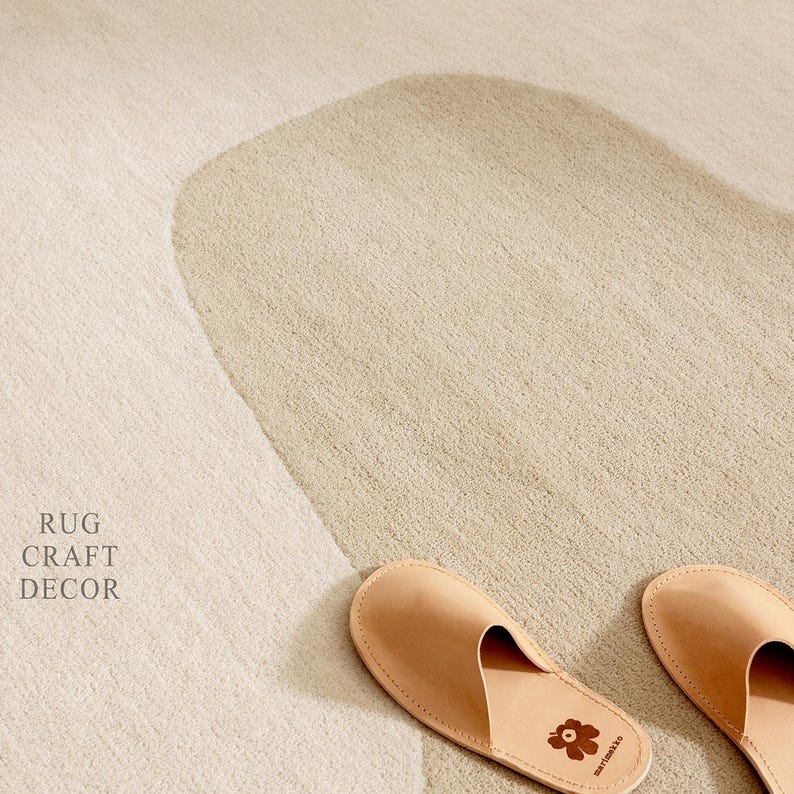 Modern Beige White Area Rug, Minimalist High Quality Rug for Living ...