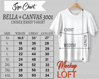 Bella Canvas 3001 Size Chart Pattern T Shirt Measurements - Etsy