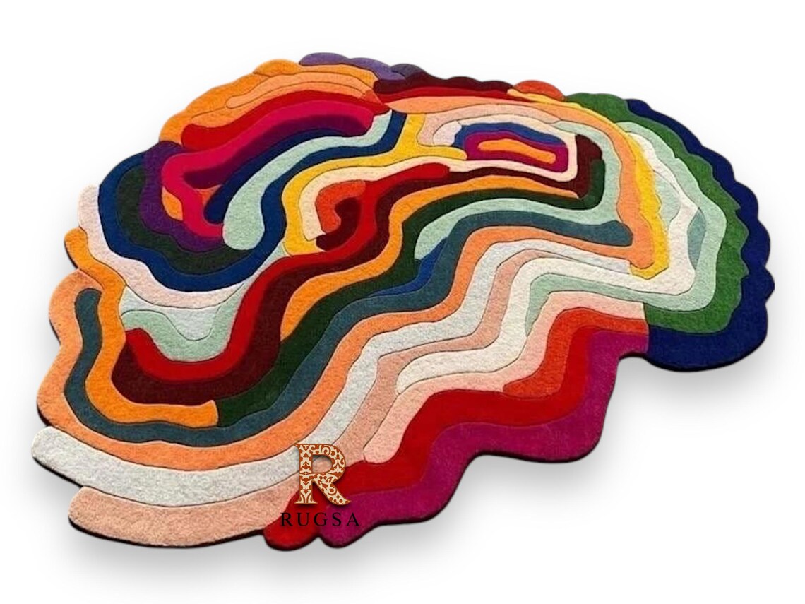 Hand Tufted Wool Rug: Irregular Shape, Colorful Area Rug - Etsy