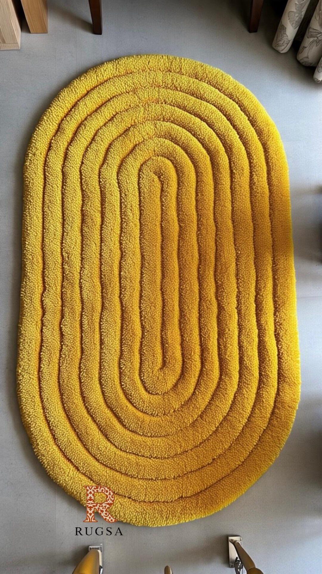 Hand Tuft Rug Oval Yellow Shape Area Tufted Rug, Custom Handmade Rug ...