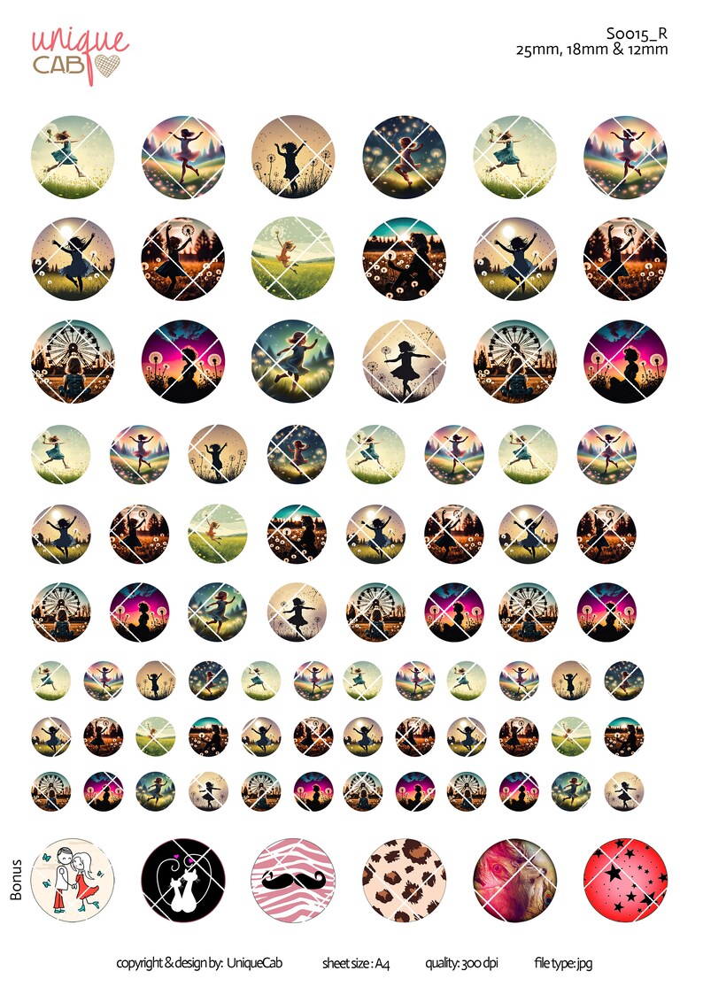 Digital Collage Cabochon Template Download Dandelion 8 10 12 16 18 20 ...