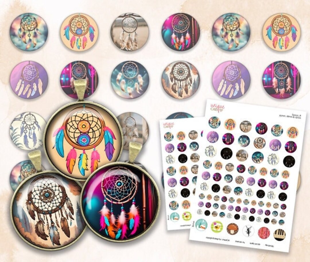 Digital Collage Cabochon Template Download Dreamcatcher Colorful ...