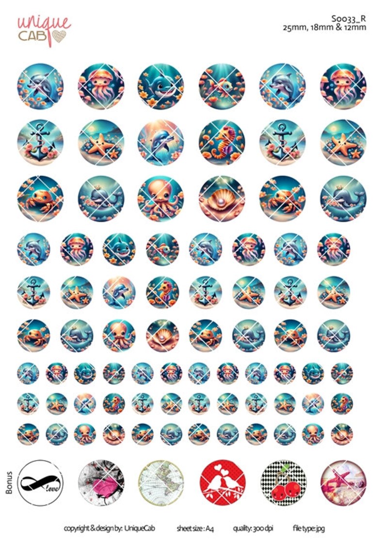 Digital Collage Cabochon Template Download Sea Seahorse Jellyfish ...