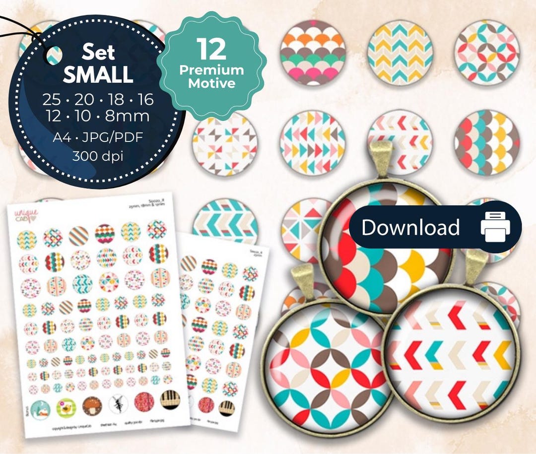 Digital Collage Cabochon Template Download Geometric Pattern Colorful 8 ...