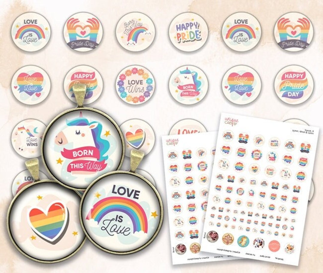 Digital Collage Cabochon Template Download Rainbow Pride Love is Love ...