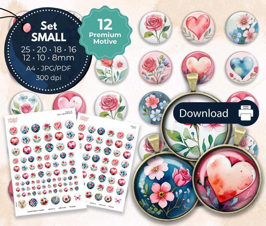 Digital Collage Cabochon Template Download Love Heart Pink Rose ...
