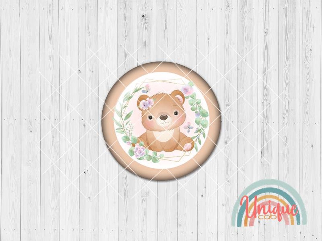 Glass Cabochons Bear Animal Baby Pink Flowers Leaves Cute - 8 10 12 14 ...