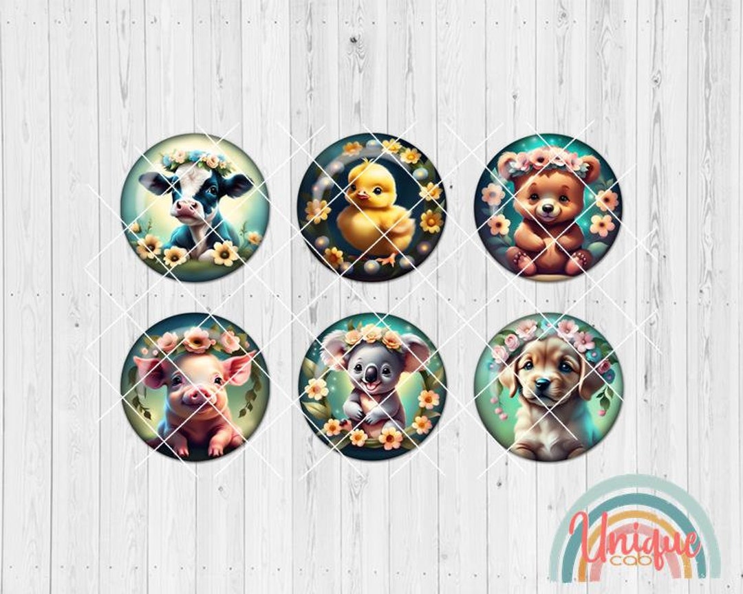 Cabochon Motif Cabochon DIY Craft Set Baby Animals Cow Chick Bear Pig ...