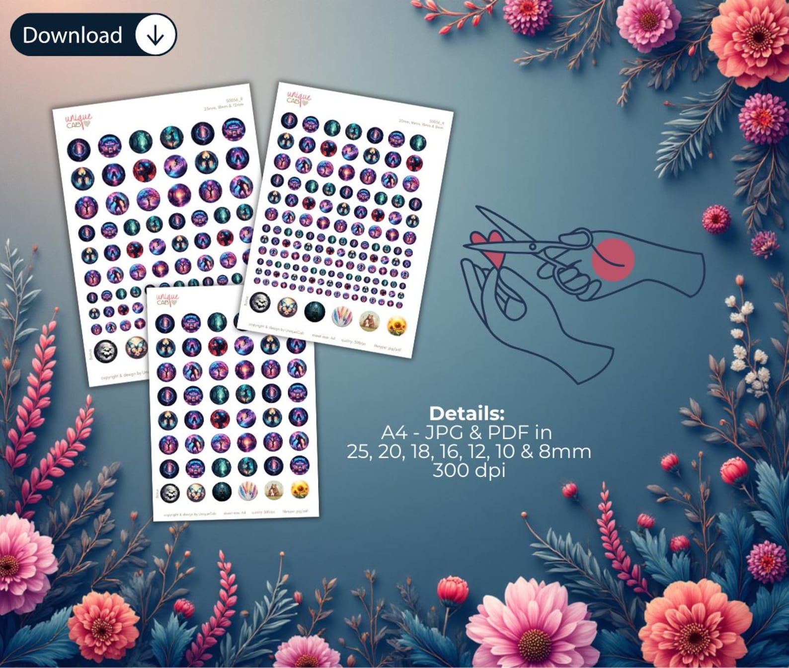 Digital Collage Cabochon Template Download Dandelion Floral 8 10 12 16 ...