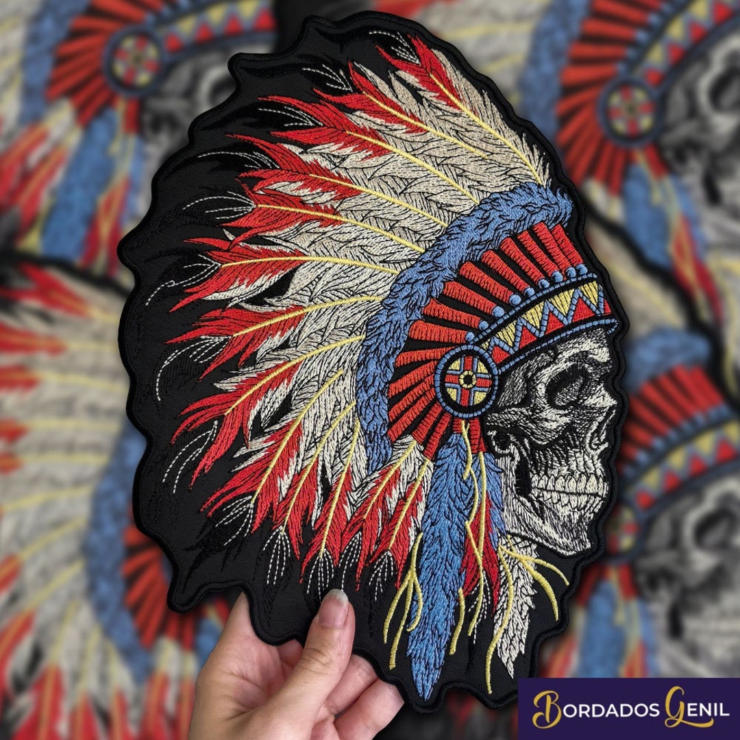 Indian Chief Warrior Skull Large Back Patch on Vest, Sew Patch, Custom ...