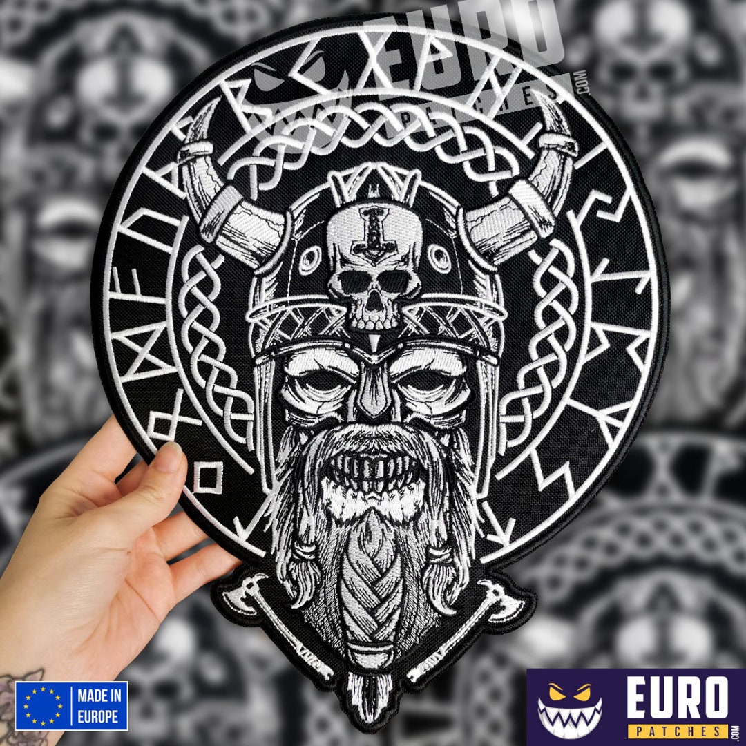 Viking Valhalla Nordic ODIN Biker Large Back Patch on Vest, Sew Patch, Custom Patch, Embroidery ...