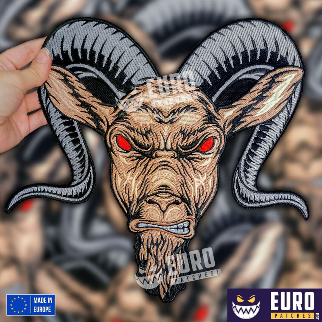 Goat Satan Head Angry Biker Large Back Patch on Vest, Sew Patch, Custom ...