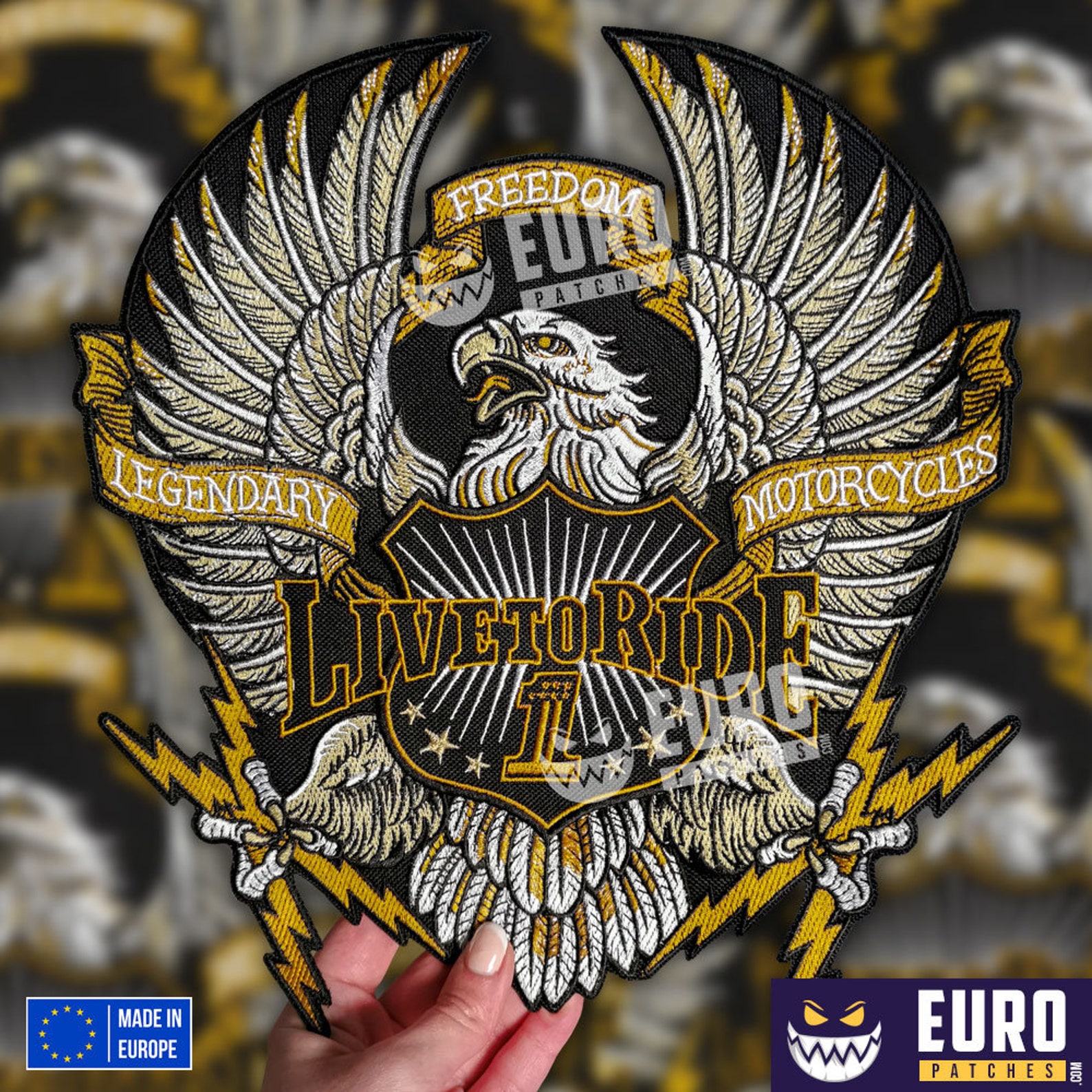 Harley Legendary Gold Biker Large Back Patch on Vest, Sew Patch, Custom ...