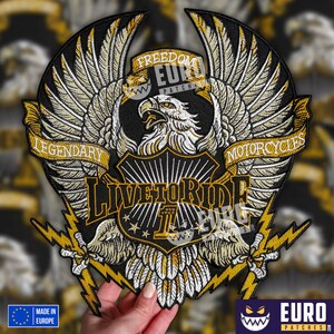 Harley Legendary Gold Biker Large Back Patch on Vest, Sew Patch, Custom Patch, Embroidery Patch ...