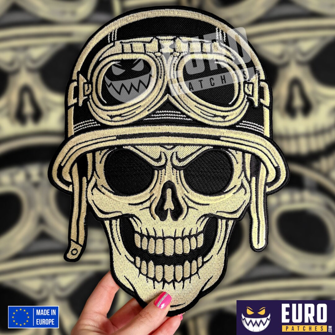 Angry Skull Helmet Biker Large Back Patch on Vest, Sew Patch, Custom Patch, Embroidery Patch ...