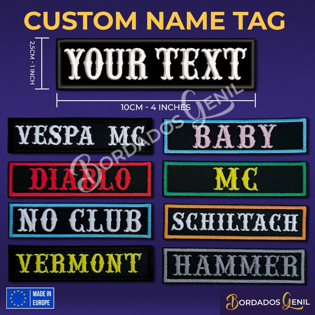 Custom Name Tag Tape, Rocker, Embroidered Patch, Back Patch, Biker ...