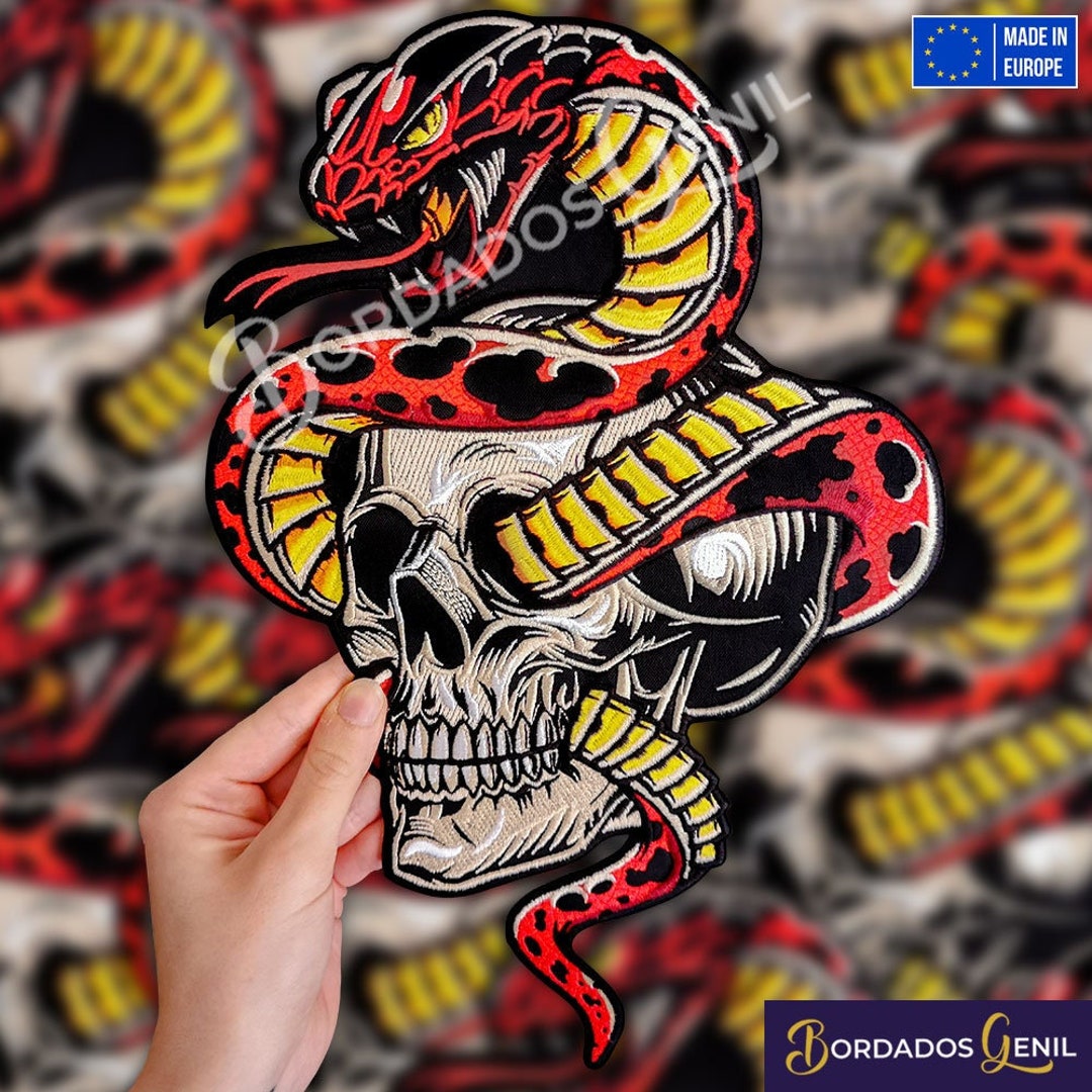 Red Snake Skull Death Large Back Patch on Vest, Sew Patch, Custom Patch ...