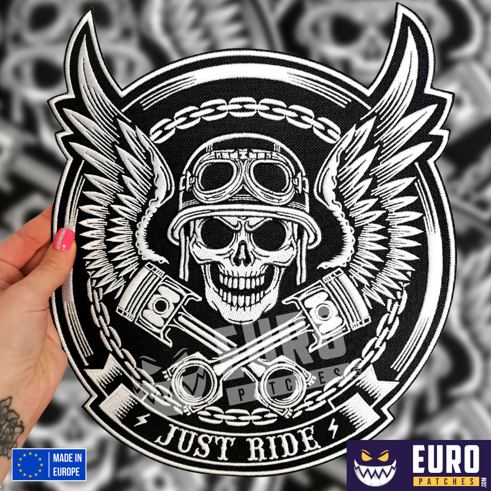Just Ride Skull Wings Head Biker Large Back Patch on Vest, Sew Patch ...