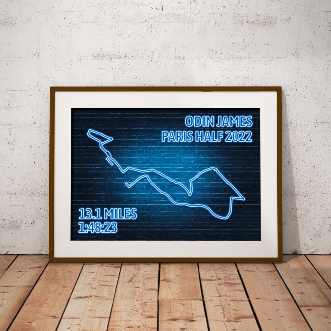 Personalised Paris Half Marathon Route Map Minimalist Neon Race Map ...