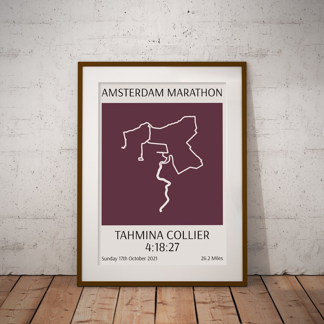 Personalised Amsterdam Marathon Route Map Minimalist Race Map, Trail ...