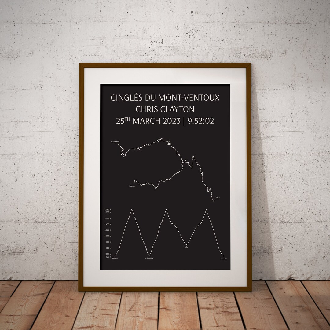 Personalised Mont Ventoux Route Map Cingles Du Mont-ventoux, Gifts for ...
