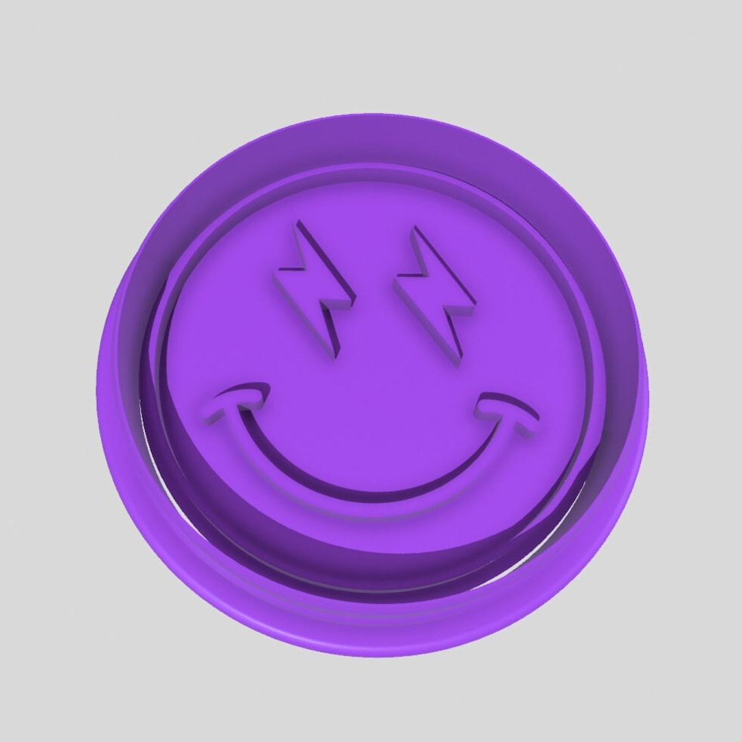 Smiley Face With Lightning Bolt Eyes Cutter, Stamp and Debosser Set - Etsy