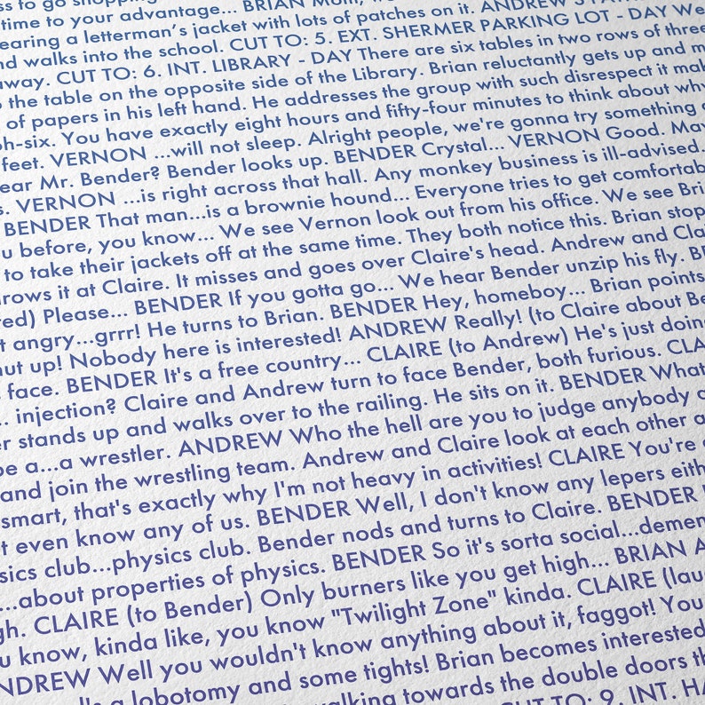 The Breakfast Club Movie Poster Screenplay Art Print - Etsy