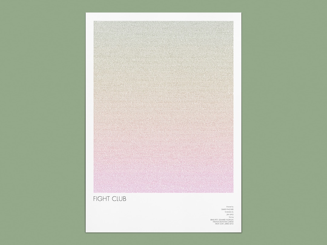 Fight Club Movie Poster Screenplay Art Print Colour Gradient Minimalist ...