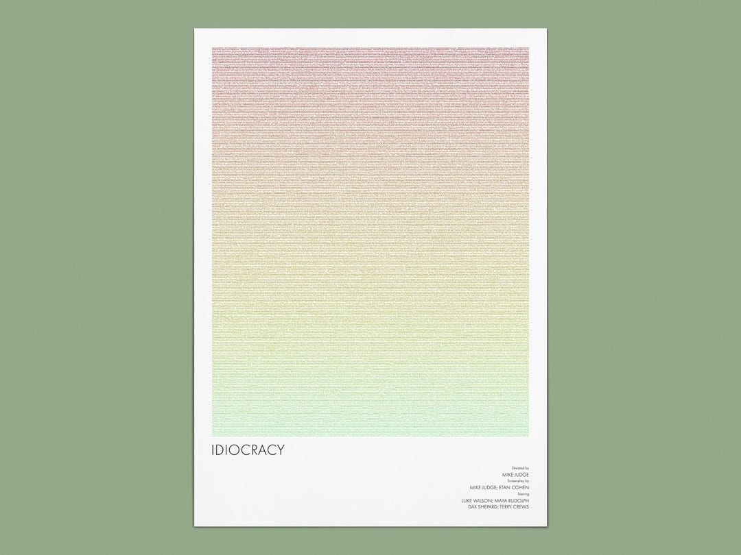 Idiocracy Movie Poster | Screenplay Art Print | Typographic Design ...