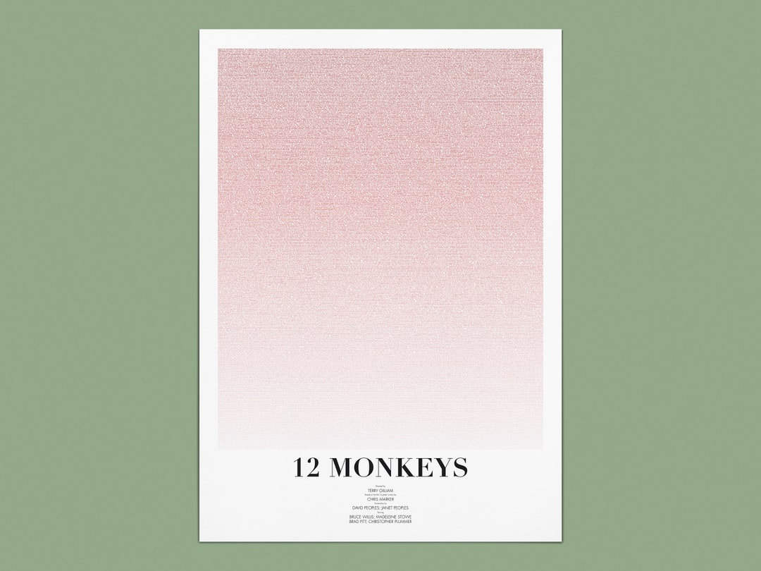 12 Monkeys Movie Poster Entire Screenplay Text Gradient Art Print Cult ...