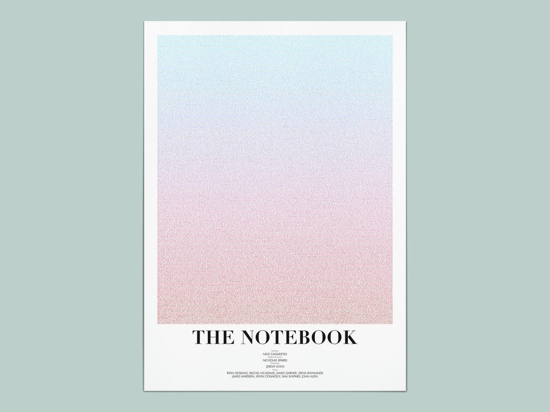 The Notebook Movie Art Print | Minimalist Poster With Full Screenplay ...