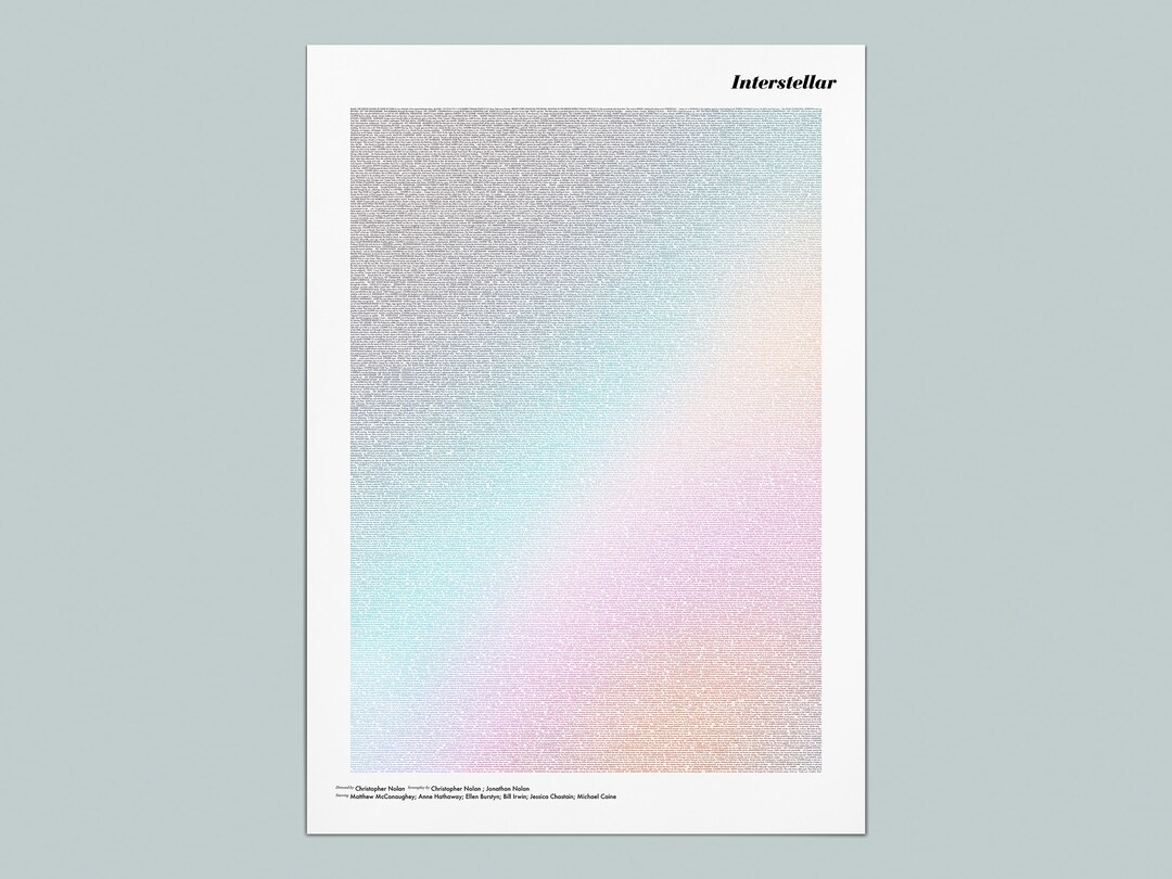 Interstellar Movie Poster | Entire Screenplay in Gradient Design, Home ...