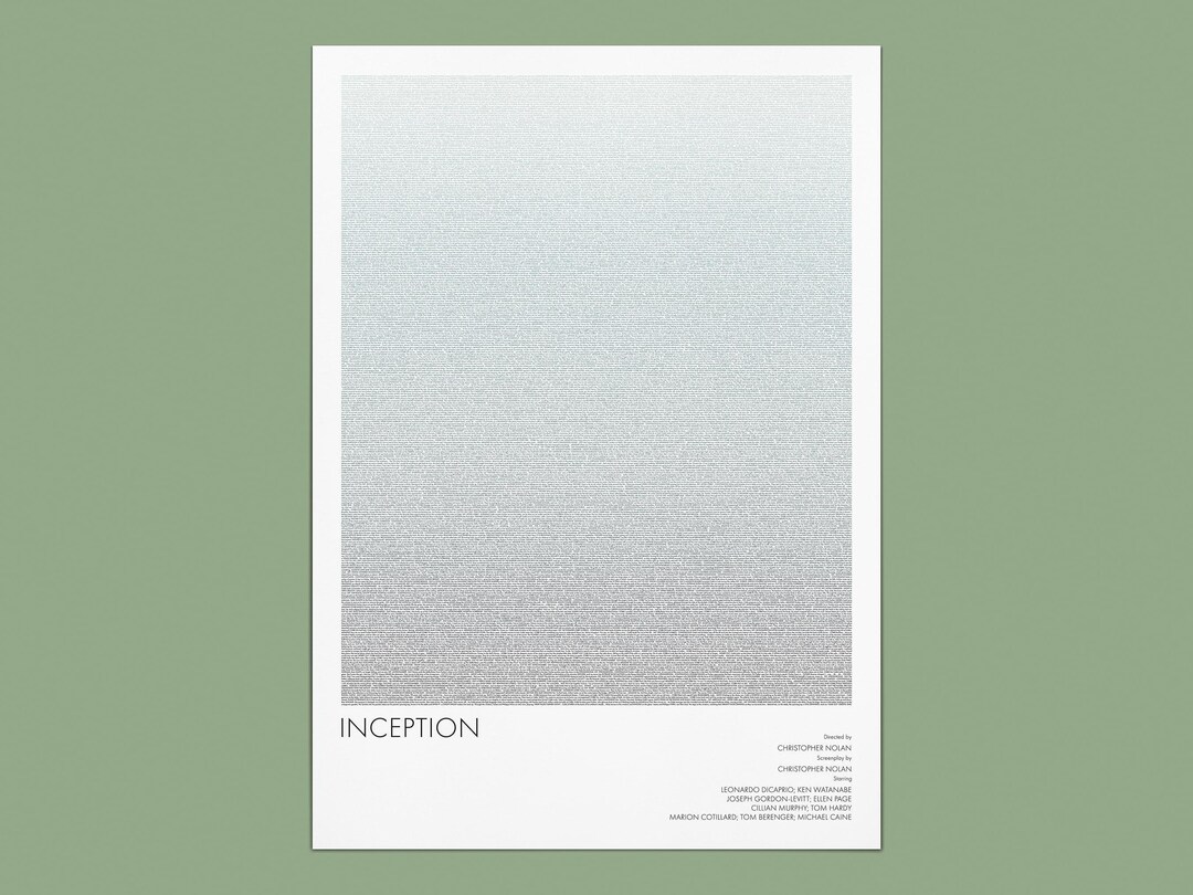 Inception Movie Poster | Full Screenplay Art Print | Typographic Design ...