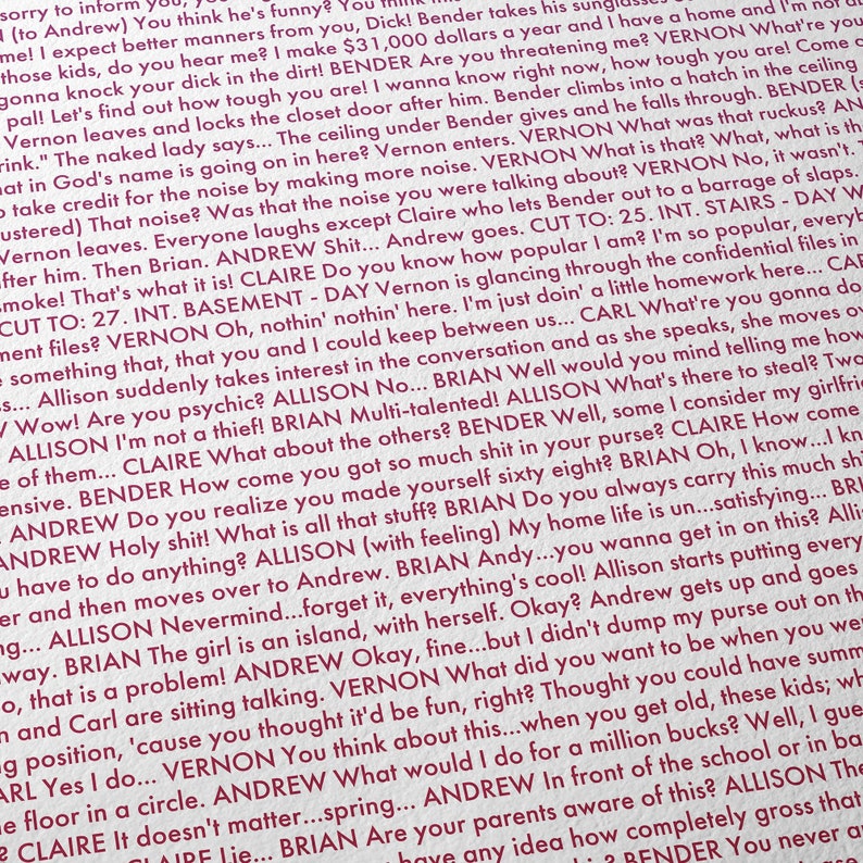 The Breakfast Club Movie Poster Screenplay Art Print - Etsy