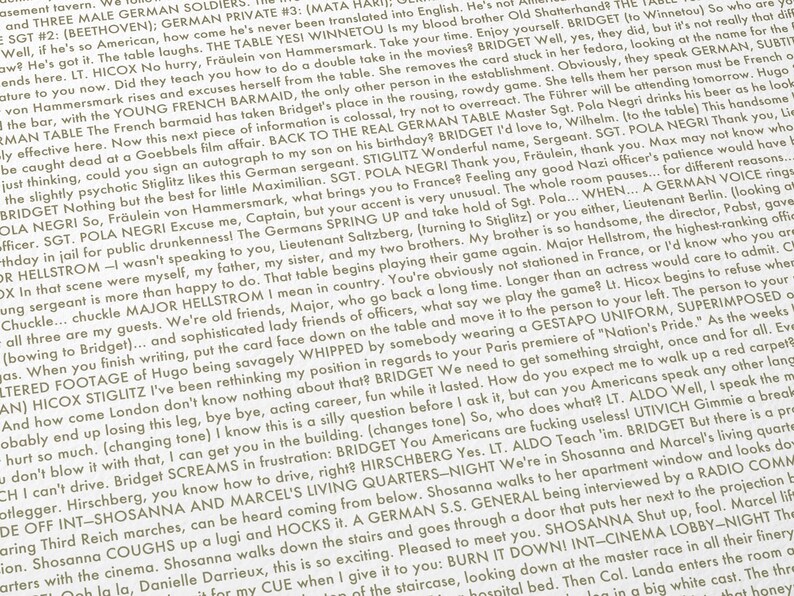 Inglourious Basterds Script Poster | Quentin Tarantino War Drama Wall ...