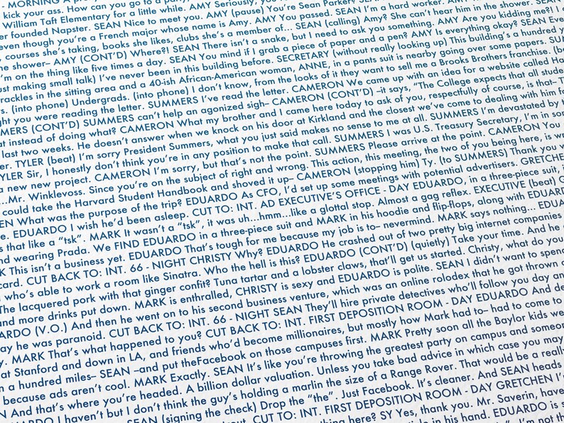 The Social Network Script Wall Print | Alternative Movie Poster Design ...