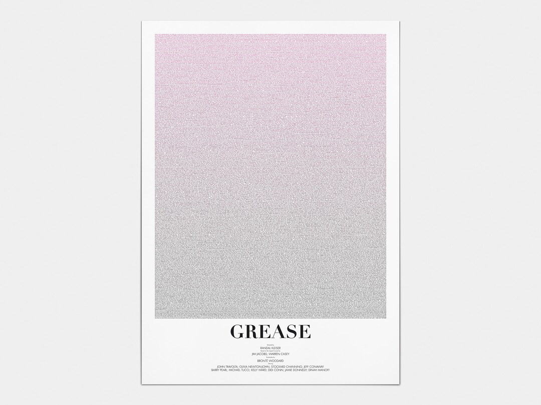 Grease Movie Poster | Full Screenplay Art Print | Modern Colour ...