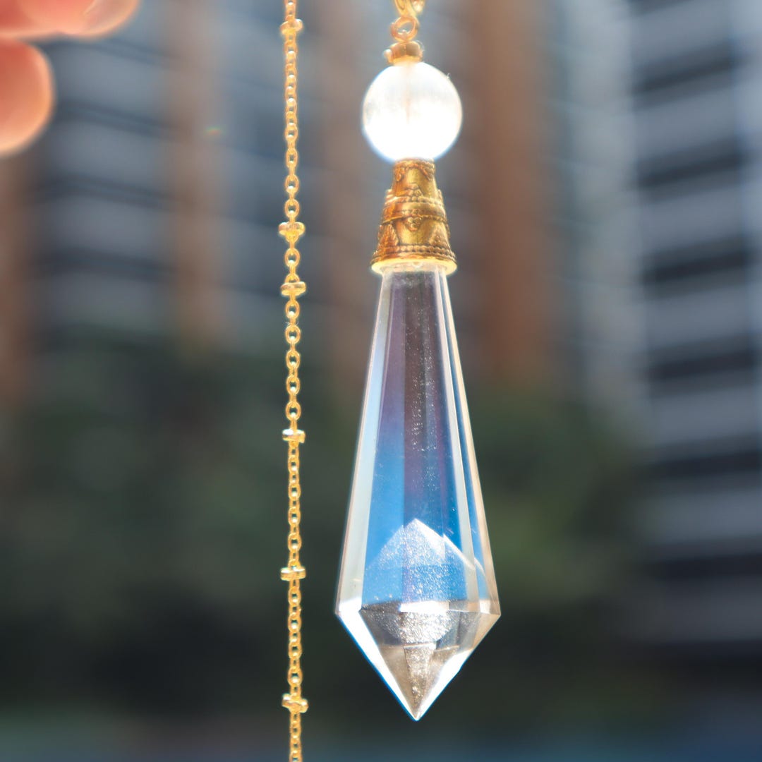 Snow Mountain Ghost Phantom Quartz • Dowsing Pendulum & Necklace • 18K ...