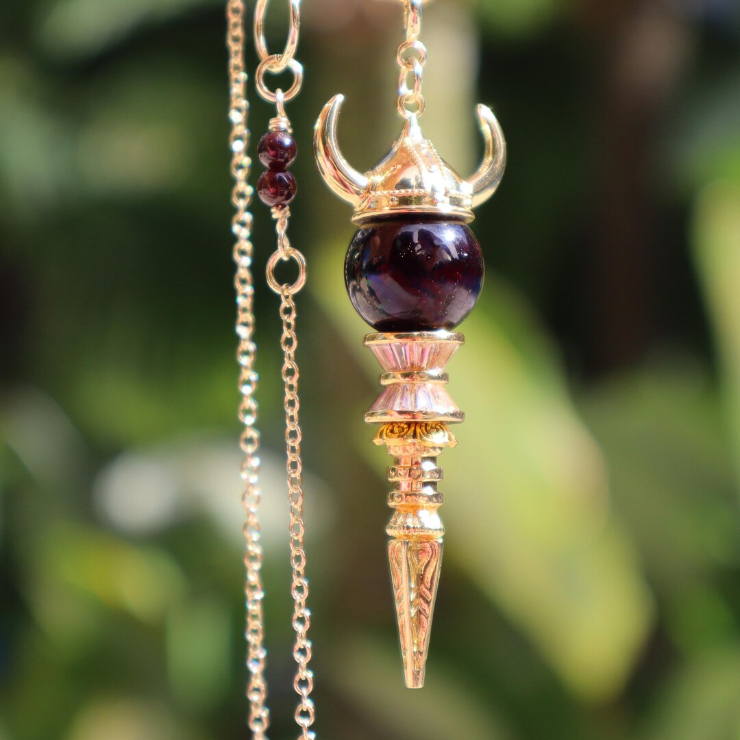 Viking Goddess | Garnet Dowsing Pendulum & Necklace • 18K Gold ...