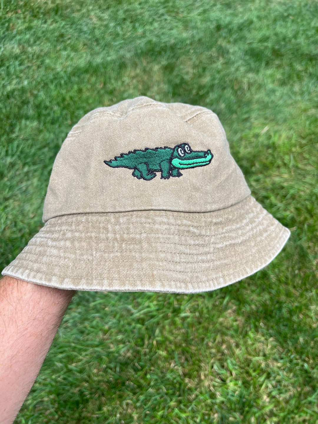 Smiling Happy Gator Olive Embroidered Floppy Bucket Hat Inspired by ...